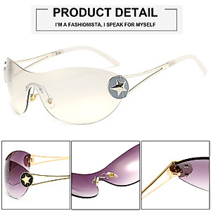 Futuristic Y2K Sunglasses for Women Men,Rimless Sunglasses Fashion Oversized Sun Glasses Shield Wrap Around Sunglasses (Silver/Silver)