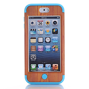 iPod Touch 6th Generation Case, iPod Touch 6 Case,SAVYOU 3 in 1 Wood Grain Pattern Hybrid Hard Case Cover with Soft Silicone Inner Case for Apple iPod Touch 5/6(Blue)
