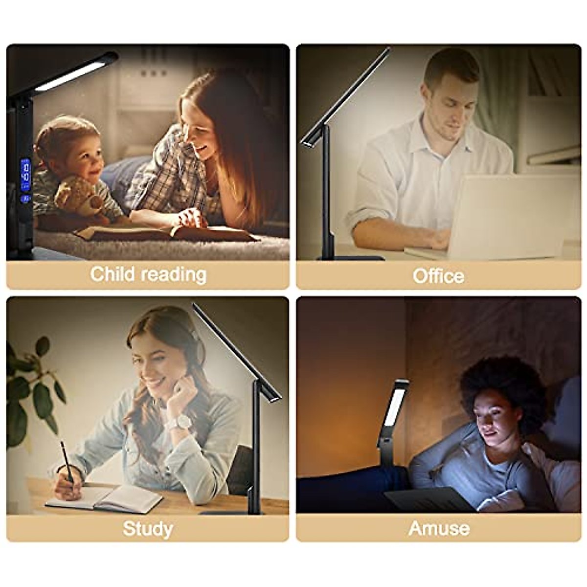 LED Desk Lamp with Wireless Charger, Foldable Touch Console Light, Date,Calendar,Temperature,Clock Display Function, 5-Level Dimmable Lighting, Suitable for Home Office, Reading, Work,study (Black)