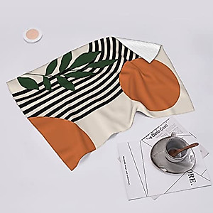 Mid Century Boho Hand Towel Bohemian Abstract Leaves Kitchen Dishes Towels for Shower Pool Beach Spa Gym Yoga Travel