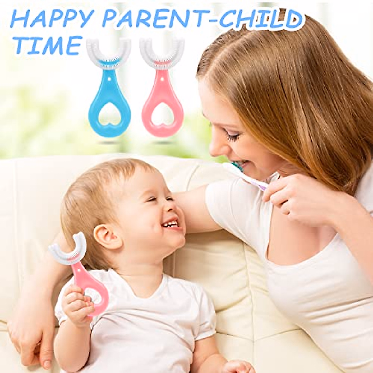 ANOOVV U Shaped Kids Toothbrushes Soft Silicone Brush Head Whole Mouth Toothbrush with Handle 360 ° Oral Teeth Cleaning Design for Toddler Age 2-6, 4 Pack