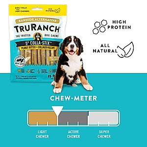 TRURANCH 5" Collagen Sticks, Peanut Butter - 15 Pack