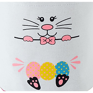 E-FirstFeeling 2 Pack Easter Bunny Basket for Kids Canvas Easter Basket Eggs Hunting Basket Bucket Tote for Easter Candy Toys (Blue Pink)