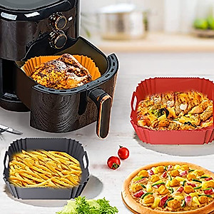 2Pcs Silicone Air Fryer Liners, ZSTea 8.5 Inches Square Air Fryer Silicone Basket Bowl Reusable Baking Tray Oven Air Fryer Accessories for 3 to 8 QT - Non-stick & Food-grade (Pink + Gray)