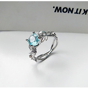 HUKQBUNX 925 Sterling Silver Fashion Zircon Hand Jewelry Princess Engagement Ring Sapphire Natural Aquamarine CZ Square Crystal Zircon Women's Precious Ring Size 6-10 (Size 8)