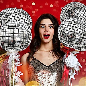 10Pcs Disco Ball Balloons,Disco Party Decorations,4D10 Inch Disco Party Foil Balloons,Disco Balls for 70s 80s Disco Themed Birthday New Year's Party Decor Father's Day Mother's Day Supplies
