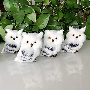 Actaday 4Pcs White Owl Christmas Tree Ornaments Hanging Owl White Black Furry Christmas Ornament DIY Craft Christmas Style Cute Owl Ornament Decoration Adornment for Christmas Party Home Garden Decor