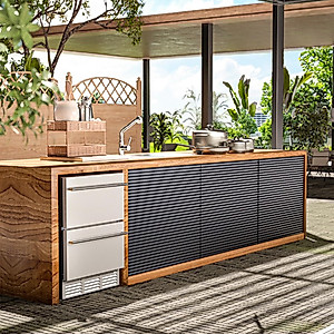 EUHOMY 24 Inch Under Counter Double Drawer Fridge, Weather Proof Stainless Steel Outdoor Beverage Refrigerator for Patio, Built-in Beverage Fridge for Home & Commercial Use Stainless Steel Silver