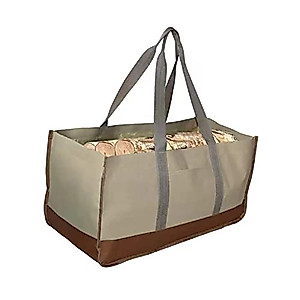 valabe Water Resistant 600D Oxford Fabric Firewood Log Carrier, Portable firewood Storage Bag, Wood Carrying Bag for Barbecue Camping Picnic BBQ Travel (Khaki-Brown)