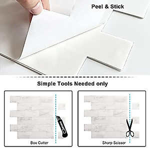 BeNice Stick on Subway Tiles Peel and Stick Backsplash, Adhesive Wall Tiles Peel and Stick Imitaiton Marble Tiles Stickers(5sheets,Rustic Gray)