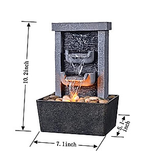 GOSSI Home Décor 10.3 in Indoor Waterfall Fountain Relaxation High Pressure Water Pumps Tabletop Fountain Nature Feeling Water Fountains with Reflective Lighting/River Rocks Home/Office Decoration