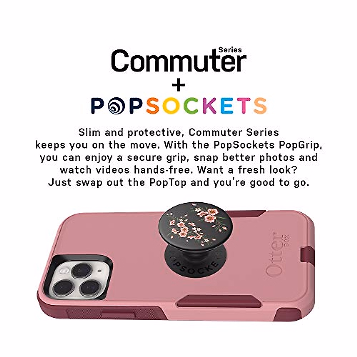 OtterBox Bundle Commuter Series Case for iPhone 11 Pro - (Cupids Way) + PopSockets PopGrip - (Blossom Flair) Pink