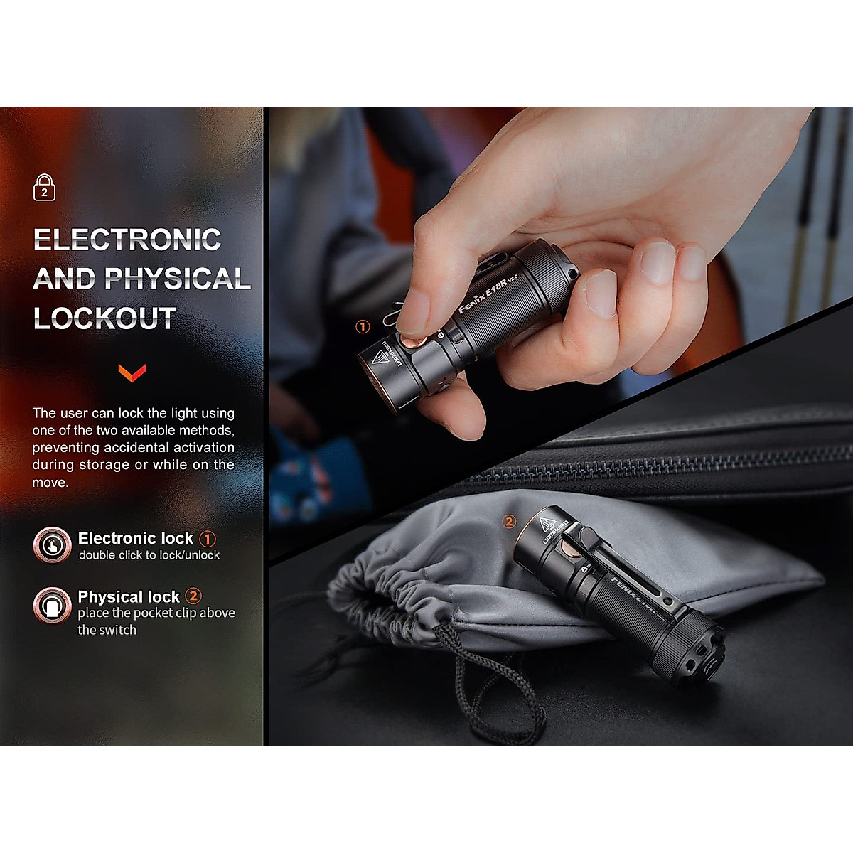 Fenix E18R V2.0 EDC Flashlight, 1200 Lumens USB-C Rechargeable Ultra Compact Pocket Light with Lumentac Organizer