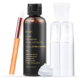 EMEDA Lash Shampoo Concentrate for Lash Extensions 100ml Eyelash Extension Cleanser Concentrate Bulk Liquid Kit with Brush Bottle Foam Soap Lash Bath Solution - Makes 20 Bottles 50ml Shampoo (Rose)