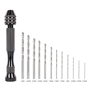 QEZEZA Hand Drill Micro Mini Drill Bits Set of 12 Pcs hand drill manual for jewelry drill, Assembling, Model Making, DIY Woodworking