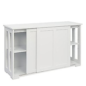 Kitchen Sideboard Buffet Storage Cabinet with 2 Sliding Doors and Adjustable Shelf, Wooden Cupboard Server Buffet Console Table, Stackable Sideboard Cabinets Storage for Dining Room Entryway, White