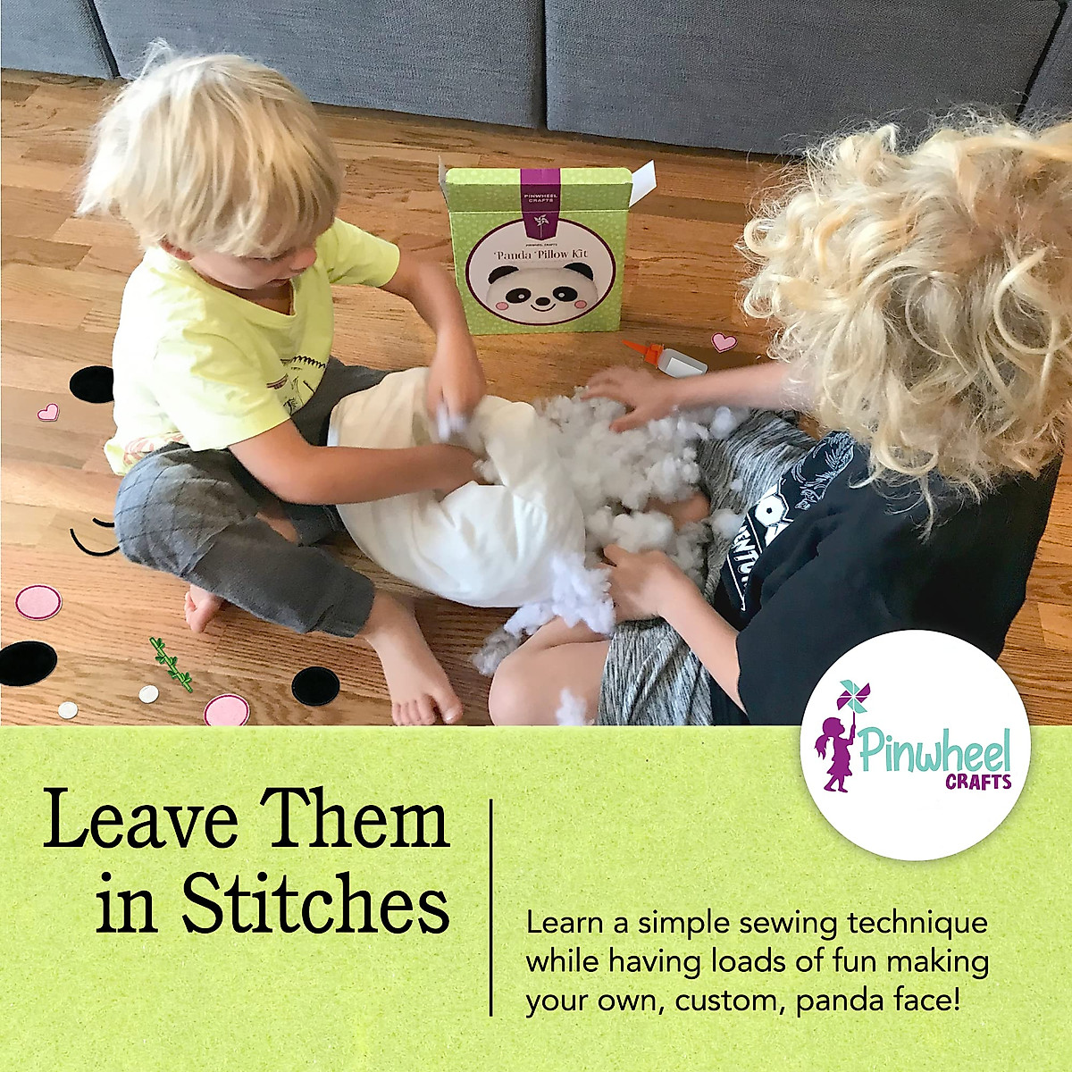 Pinwheel Crafts Beginner Sewing Kit for Kids 8-12 - Easy DIY Panda Pillow Kit - Learn to Sew - Kids Sewing Craft Gifts - Make Your Own Stuffed Animal Panda Plush Toy