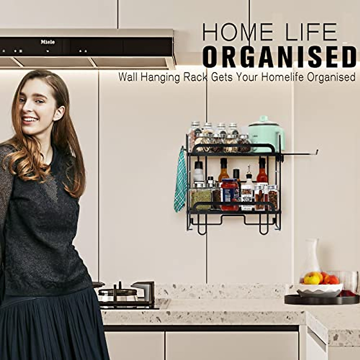 Over The Toilet Storage Shelf, Over-the-toilet Storage Rack, Over Toilet Bathroom Organizer Adhesive Wall Hanging Shelves with Toilet Paper Holder&Hooks, Space Saver for Small Room (2-Tier, Black)