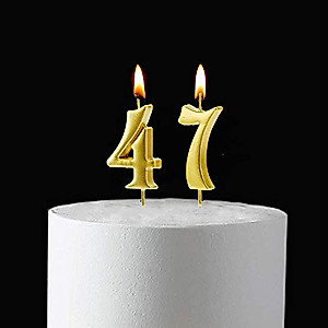 MMJJ Gold 47th Birthday Candles, Number 47 Cake Topper for Birthday Decorations
