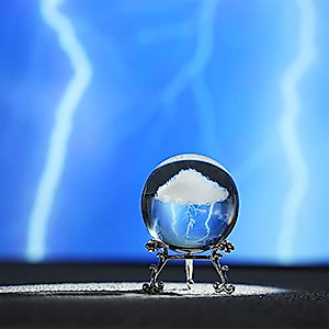 HDCRYSTALGIFTS 3D Lightning Cloud Crystal Decorative Ball Paperweight with Free Stand,60mm (2.3inch) Glass Art Engraving Sphere for Home Feng Shui Decoration Ornaments