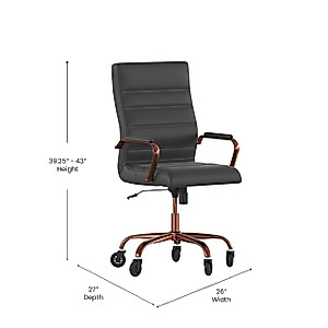 Flash Furniture Whitney High Back Black LeatherSoft Executive Swivel Office Chair with Rose Gold Frame, Arms, and Transparent Roller Wheels