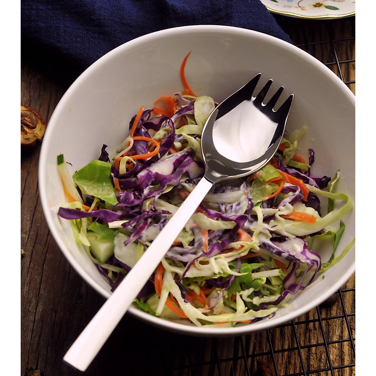 6-pack Salad Forks,1 1/2"Wide 18/10 Stainless Steel 8 1/4"Long Handle Spork - 2 In 1 spoon and fork,Spaghetti Salad Forks Fruit Appetizer Dessert set for Everyday Use Dinner Spoons