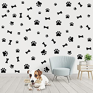 76 Pieces Dog Paw Decal Paw Print Sticker Dog Room Decor for Walls Dog Pup Removable Vinyl Wall Sticker Decoration Animal Footprint for Kid Boy Girl Nursery Bedroom Room Decor Art Mural DIY, Black