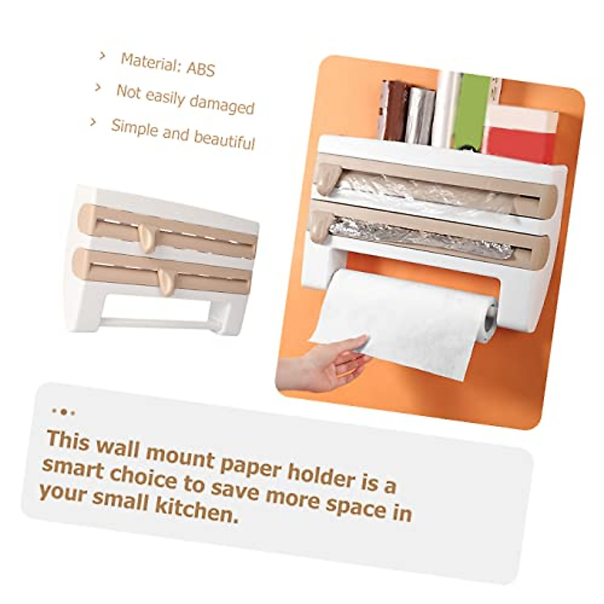 Holibanna Shelf Multi-Function Cutter Mounted Towels Multi- Towel Khaki in Wall- Stand Film Plastic Tools Function Supplies Sauce Four- Cling Kitchen with Multifunctional Holder Tool Mount
