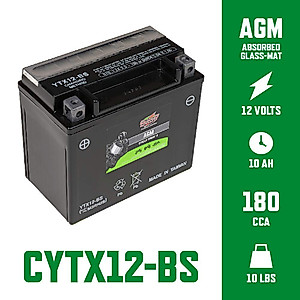 Interstate Batteries YTX12-BS 12V 10Ah Powersports Battery 180CCA AGM Rechargeable Replacement for Honda, Kawasaki, Suzuki Motorcycles, Scooters, Bikes, ATVs, UTVs (CITX12-BS)