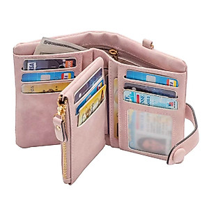 COKOK RFID Blocking Small Women Wallet Soft PU Leather Ladies Wallets Bifold Purse Zipper Pocket Card Case Purse Mini Wristlet Clutch with Wrist