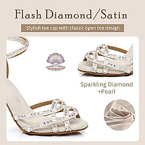 TINRYMX Latin Dance Shoes Women Rhinestones Tango Salsa Performance Ballroom Party Dance Shoes,US 8.5