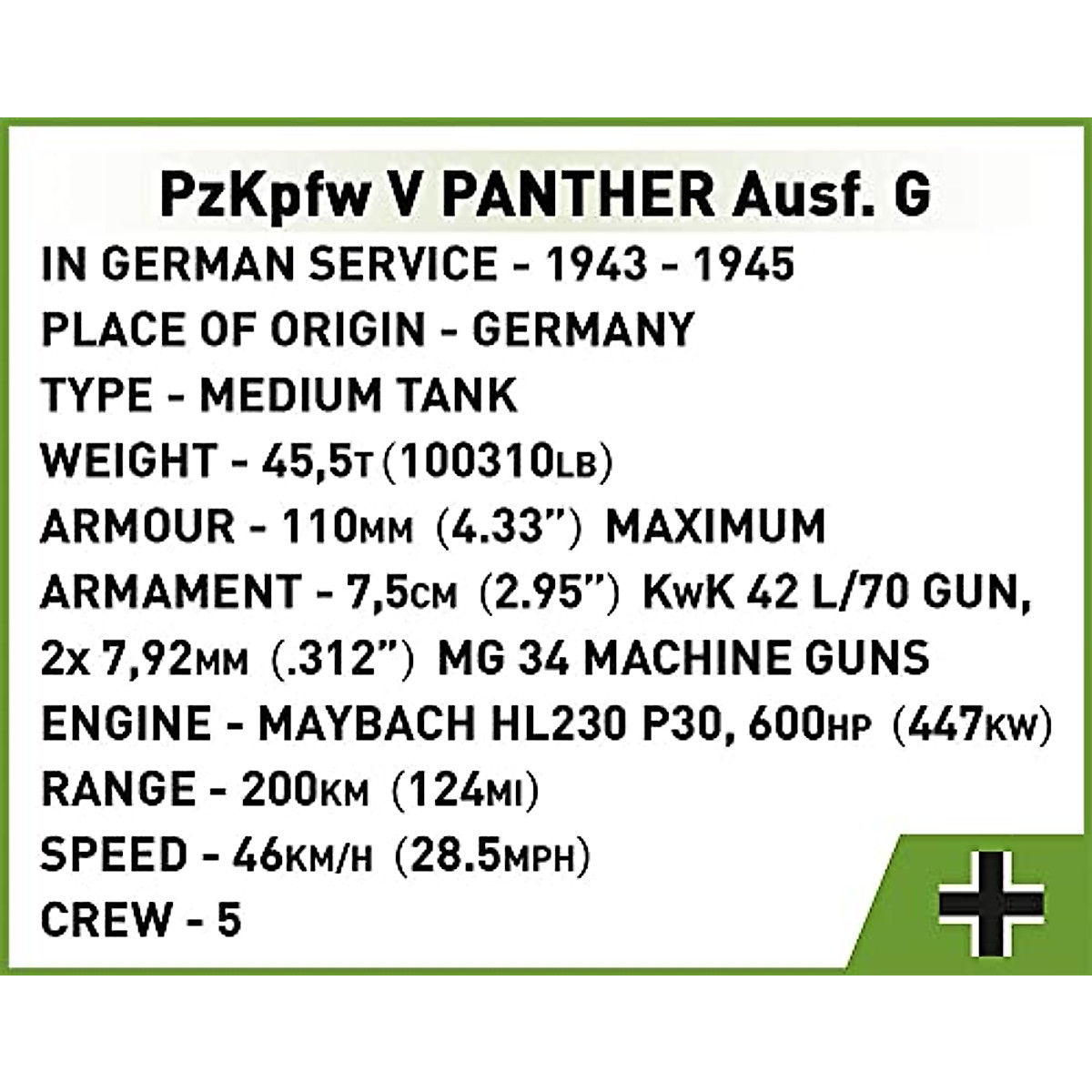 Cobi toys 905 Pcs Hc WWII Panzer V Panther Ausf.G Sd.Kfz.171
