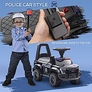 Aosom Kids Push Ride On Car with Working PA System and Horn, Police Truck Style Foot-to-Floor Sliding Car for Boys and Girls with Under-Seat Storage, for 18 Months to 5 Years Old, Black