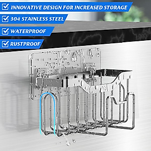 MURLONG Sink Caddy Sponge Holder for Kitchen Sink, Kitchen Sink Organizer 304 Stainless Steel for Dish Brush, Sponge, Soap Scrubber, Sink Stopper with Adhesive 2 Installation Ways-Silver