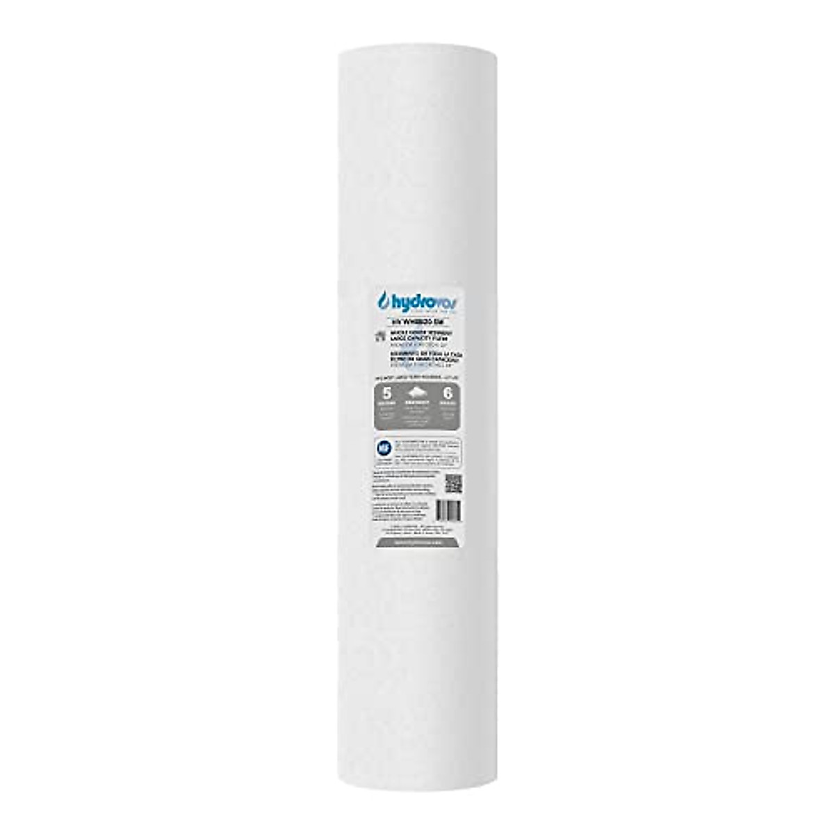 HYDROVOS 5 Micron 20" x 4.5" Whole House Water Filter, NSF Certified Sediment Filter for Home Water Filtration System, Large Capacity Universal Fit Replacement Cartridge, 6-Month Filter Life