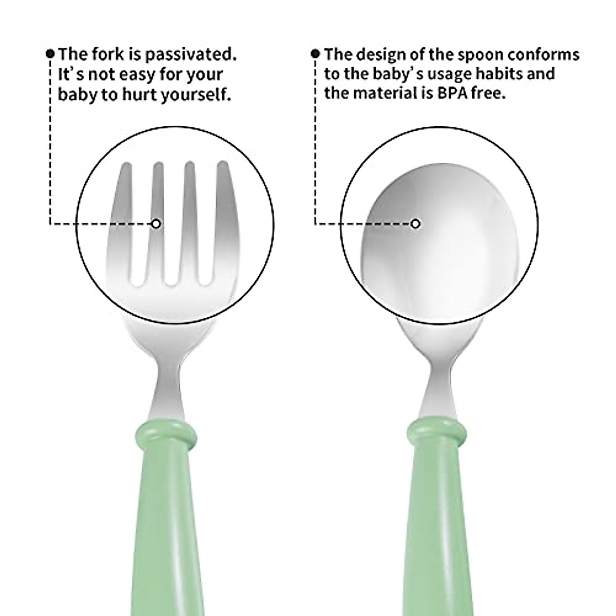 Kirecoo 4 Pieces Toddler Utensils Stainless Steel Baby Forks and Spoons Silverware Set Kids Silverware Children's Flatware Kids Cutlery Set with Travel Carrying Cases for Lunch Box (Blue＆Green)