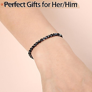 QOGIR Evil Eye Agate Bracelet - Ultimate Protection Bracelet for Women Men - Handmade Natural Gem Stone Beaded Stretch Elastic Healing Bracelets 4mm