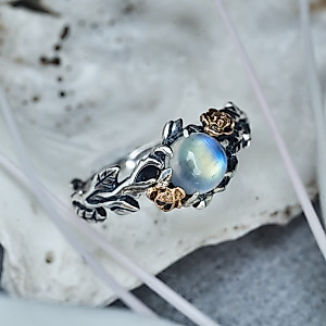 925 Sterling Silver Moonstone Ring "Primrose" | 6mm Rainbow Moonstone ring | Engagement ring | Ring For Women | Handmade (8)