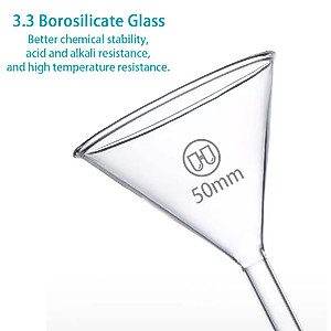 50mm Short Stem Glass Funnel 3.3 Borosilicate Glass Funnel for Science Labs and Home Kitchen Use, HUAOU, Pack of 1