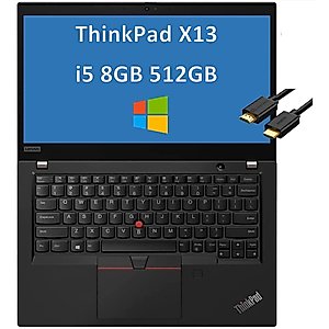 Lenovo Latest ThinkPad X13 13.3" FHD (1920x1080) i5 10210U (Beat i7-8565U), 8GB DDR4, 512GB PCIe SSD Slim Business Laptop Intel 4-Core Fingerprint, WiFi 6, Backlit, IST Cable, Windows 10 Pro (Renewed)