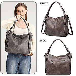 KKP Hobo Shoulder Bags for Women Large PU leather Purse Shopper Tote Purse Handbag-Khaki