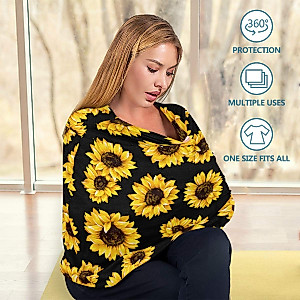 Sunflower Baby Car Seat Covers, Carseat Canopy Cover Nursing Cover Breastfeeding Scarf for Babies Stretchy Coverage, Infant Stroller Covers for Boys Girls