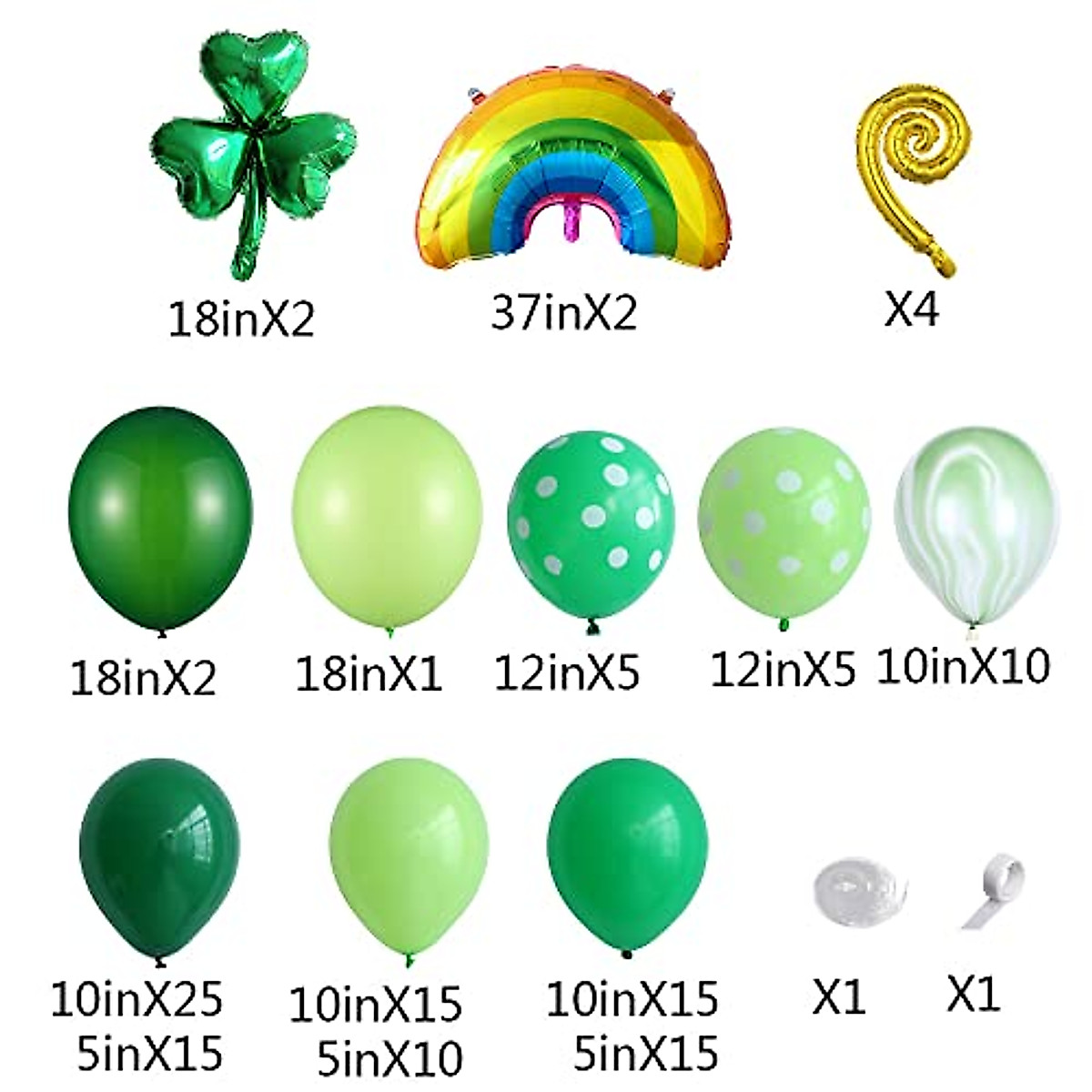 128pcs Green Balloon Arch Garland Kit with Lucky Shamrock Clover Rainbow Foil Balloons for St. Patrick's Day Party Decorations Irish Festival Party Decor Birthday Baby Shower Supplies
