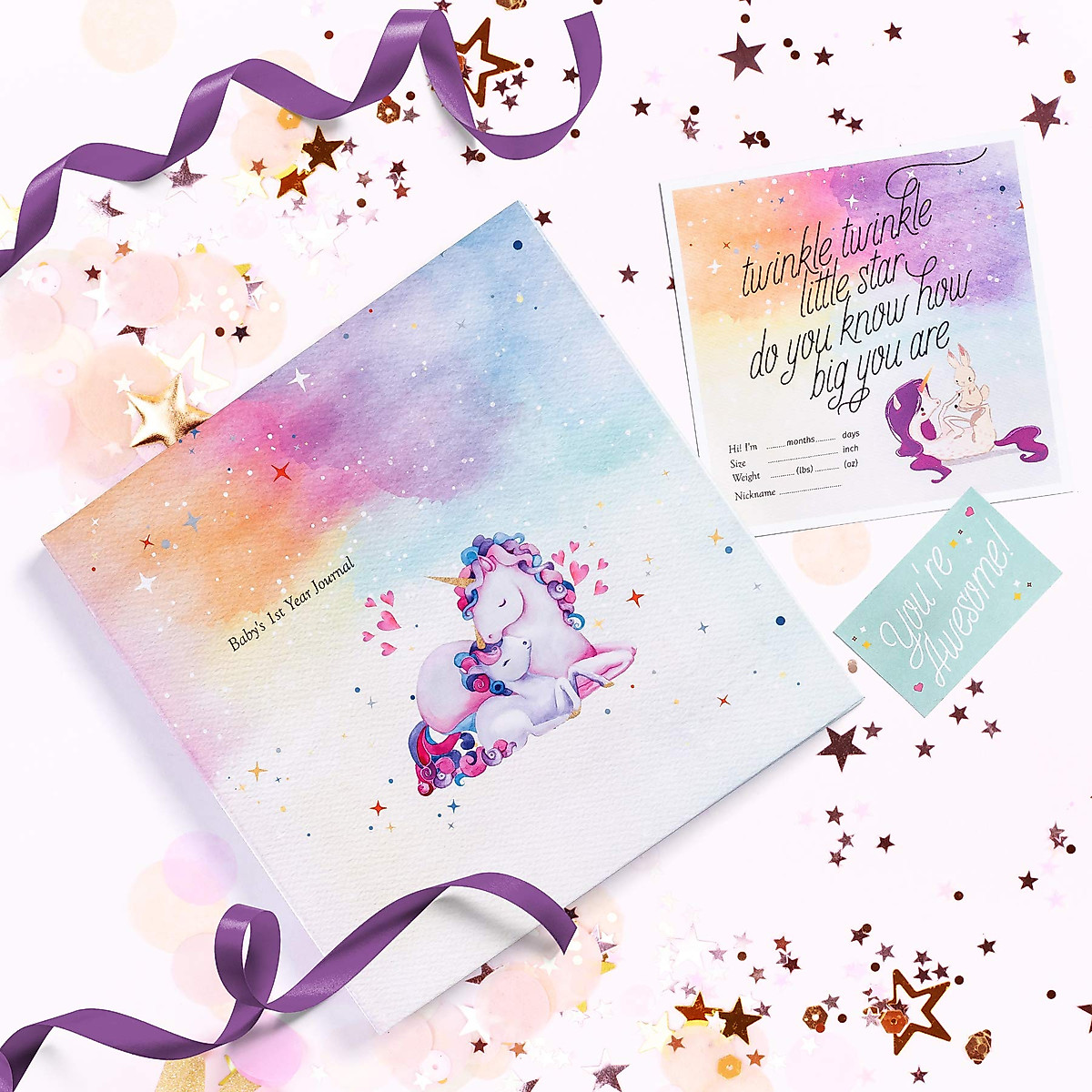 Pillow and Toast Baby Memory Book First Time Mom, Baby Books First Year Memory Book for Girls Unicorn Gift, Minimalist Baby Keepsake Journal with Pregnancy Scrapbook Postcard