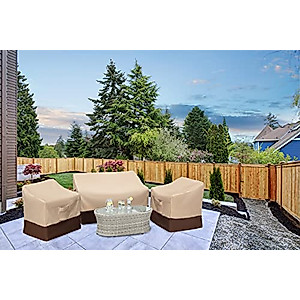 Lafaso Patio Furniture Cover Waterproof, Heavy Duty Outdoor couch Cover, 600 D Oxford cloth Sofa Cover With Vents and Handles（Beige/Brown 1 Pack, Small）