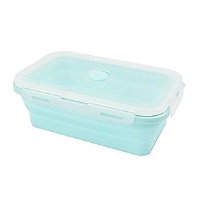 KUFUNG Collapsible Silicone Food Storage Container Stackable - Space Saving | Microwaveable | Freezer, Dishwasher Safe| BPA Free|Collapsible Leftover or Meal Prep Lunch Box Containers (Blue, 1200ml)