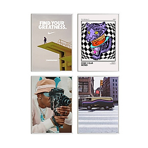 Retro Art Prints - (11" x 14") Ready to Frame Set of 4 Eye Catching Poster Prints - Home Decor/Bedroom/Kitchen/Dorm - By Printer's Row & Co.
