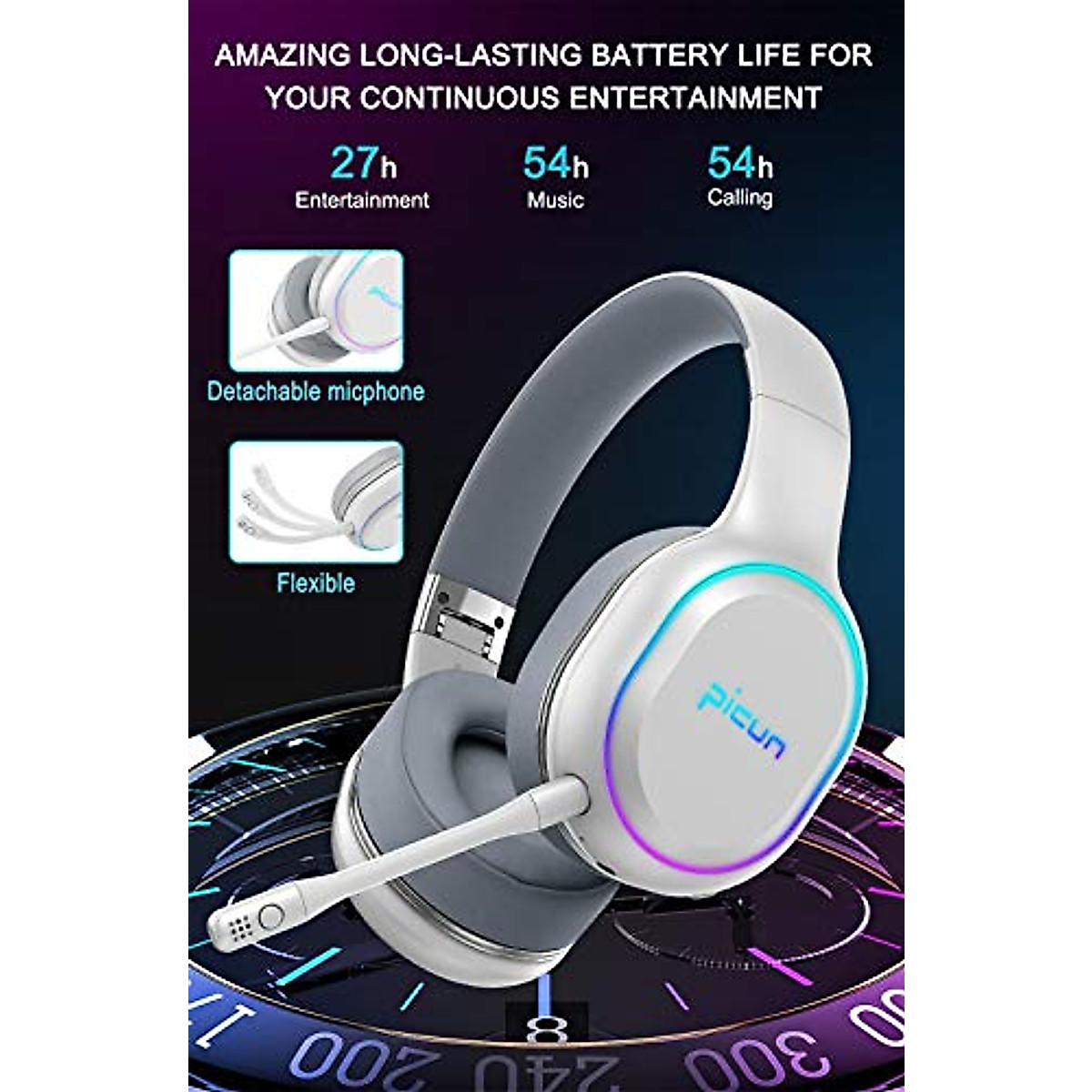 Bluetooth Headphones with Microphone Deep Bass Wireless Headphones Over Ear, Noise Cancelling Headphones, Foldable Headset with Comfortable Protein Earpads, 60 Hours Playtime, for Travel/Work, White