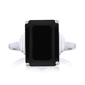 Gem Stone King 925 Sterling Silver Gemstone Birthstone Solitaire Engagement Ring | Emerald Cut 14X10MM Ring For Women | Available In Size 5, 6, 7, 8, 9