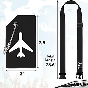 Luggage Straps w/Name Tags (Black, 73.6" Long, 2 Inches Wide, 2 Pack), Adjustable Nylon Belt for Travel Suitcases & Bags by Mifflin-USA